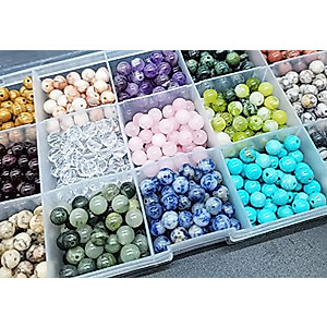 750pcs 6mm Natural Round Stone Beads Healing Engry Crystals Gemstone Beading Loose Gemstone Hole Size 1mm DIY Smooth Beads for Bracelet Necklace Earrings Jewelry Making,Box Packed(15 Material -3,6mm)