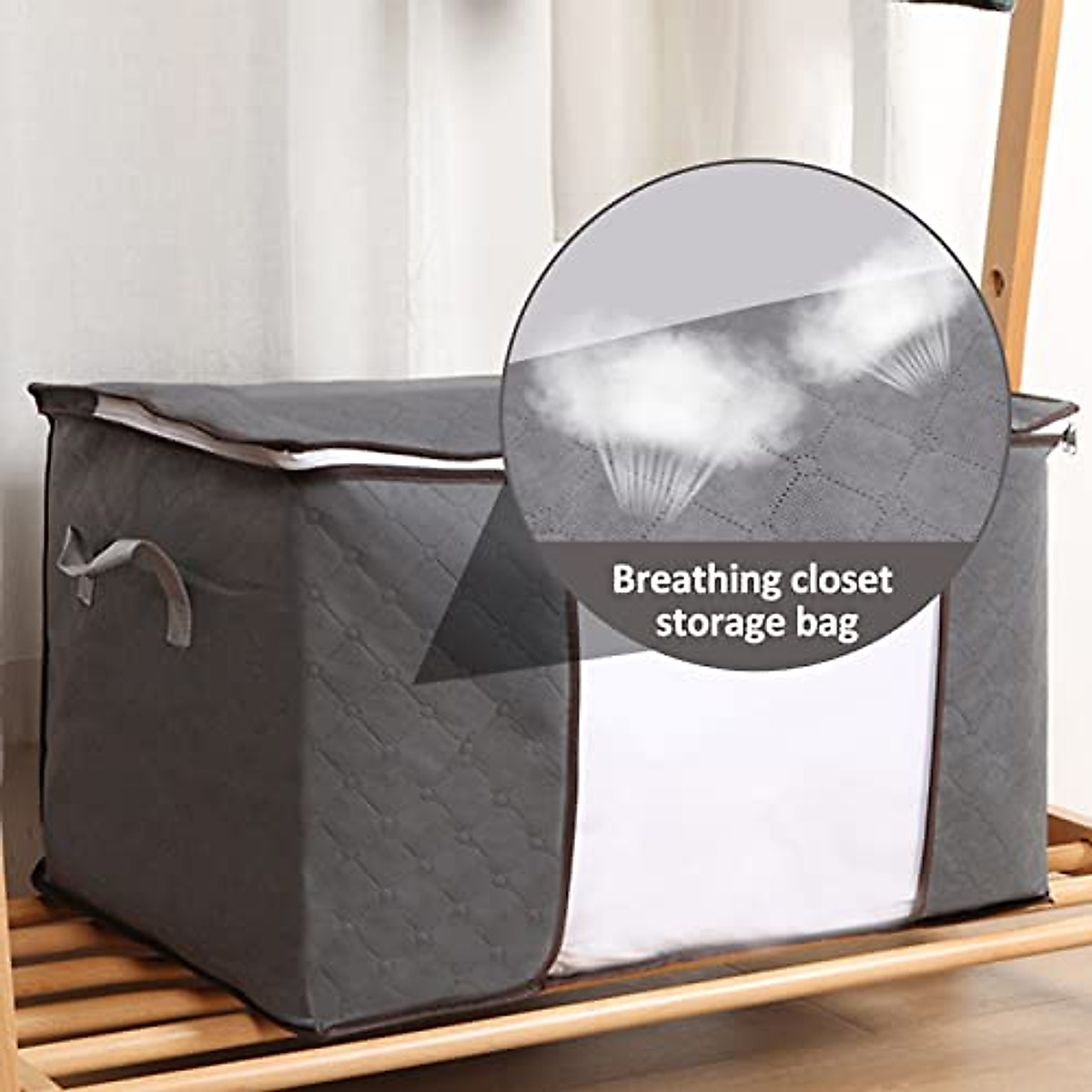 Gloppie Clothes Storage Bag Organizer (6-Pack, 90L) Closet Rrganizers Storage Blanket Clothes Organization and Storage Containers for Bedding Comforters Foldable with Reinforced Handle Clear Window