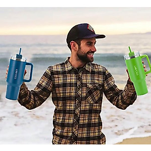 Cecilibet 40oz Tumbler With Handle and Straw Lid, Stainless Steel Insulated Travel Mug for Hot and Cold, Simple Sleek Modern Style Big Cup Dupes for Car (Orange)