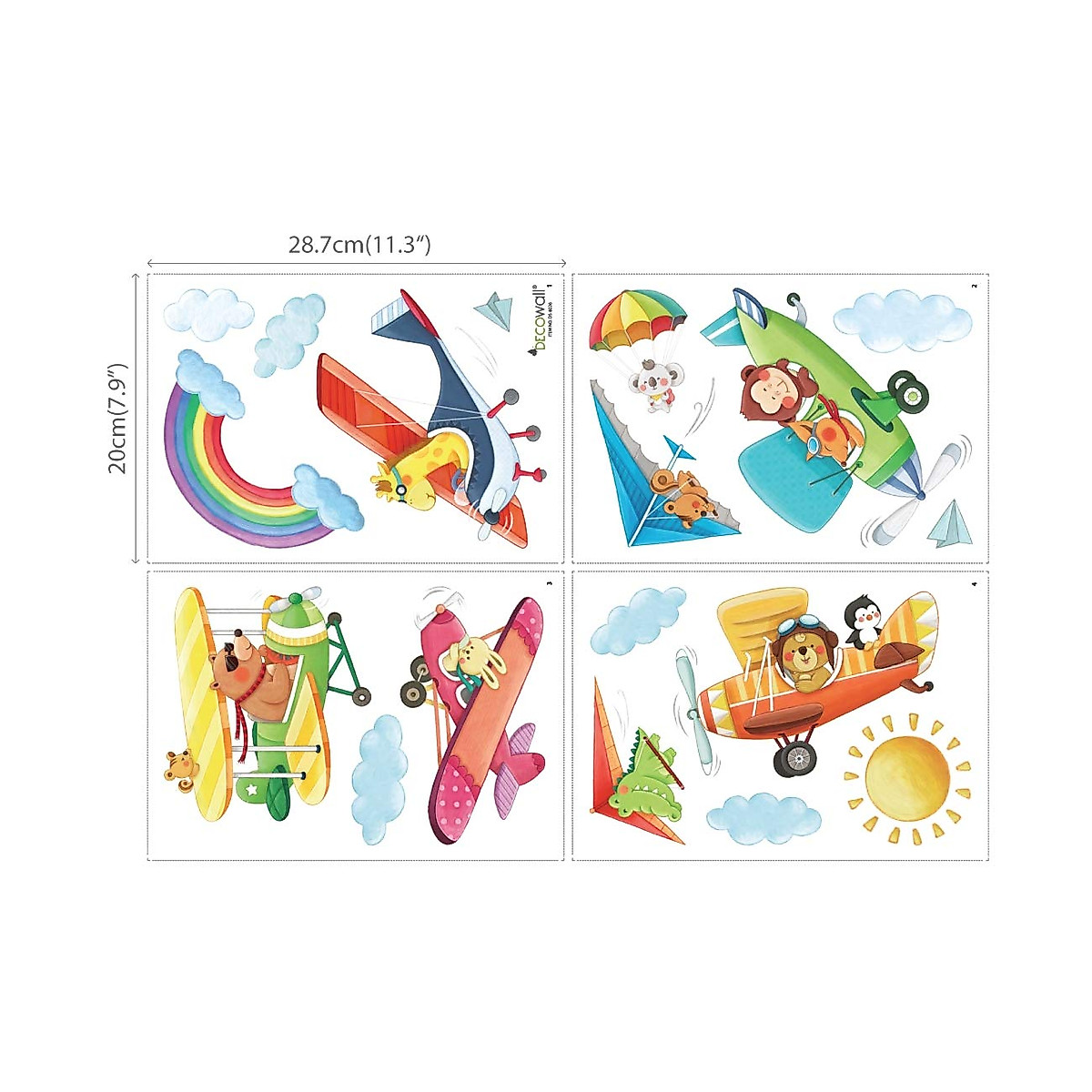 DECOWALL DS-8026 Animal Airplanes Kids Wall Stickers Wall Decals Peel and Stick Removable Wall Stickers for Kids Nursery Bedroom Living Room (Small) d?cor