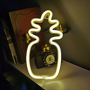 Cakina Musical Birthday That Open LED Pineapple Neon Signs Decor Night Light Warm White Wall Decor Neon Light Signs Battery USB Powered for Room Decoration Led Room Lamp for Bedroom