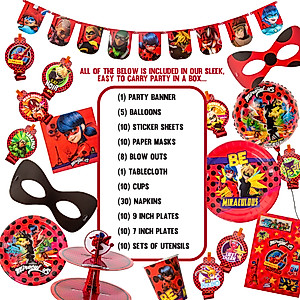 Miraculous Ladybug Party in a Box Kit - Celebration, Birthday Party, Toddlers– 100 Plus Pieces - Cat Noir - Party Supplies - Officially Licensed (Complete Kit)
