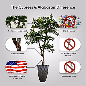 Hand-Made 5' Black Olive Leaf Artificial Tree with Ethically Sourced Real Wood Trunks | Green | Cypress & Alabaster