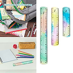 3pcs Flexible Rulers for School, 12/8/6 inch Bendable Ruler Soft Plastic Rulers Bulk Flex Ruler with Centimeter and Inch Scales for Students Kids Classroom Office Home Supplies(Gradient Colored)