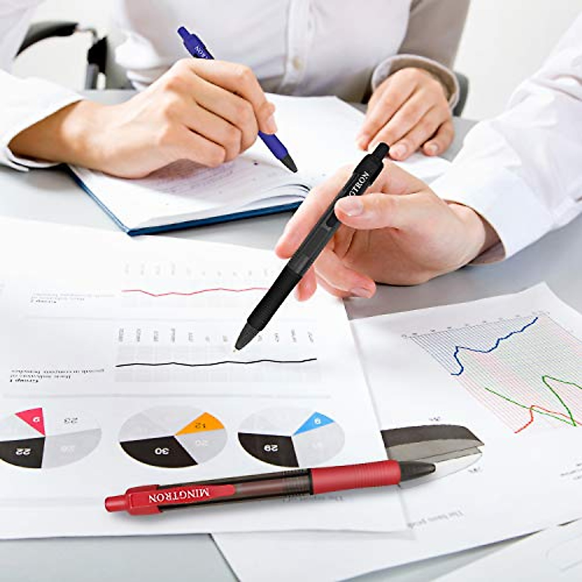 mingtron Gel Pens, 100 Pack Black Pens Fine Point, No Smear Ink Pens for Left Hand, Click Pens Bulk, Retractable Rollerball Pens for Smooth Writing, 0.5MM, Black Ink