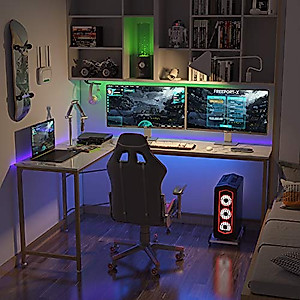 Teraves Reversible L-Shaped Desk Corner Gaming Computer Desk Office Workstation Modern Home Study Writing Wooden Table (Large, White Marbling+ Gold Frame)