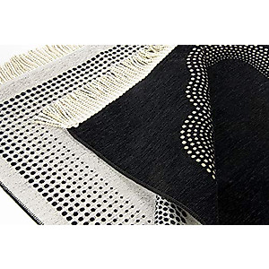 Muslim Prayer Rug with Prayer Beads | Janamaz | Sajadah | Soft Islamic Prayer Rug with Mihrab Design | Islamic Gifts | Prayer Carpet Mat, Chenille Fabric, Black