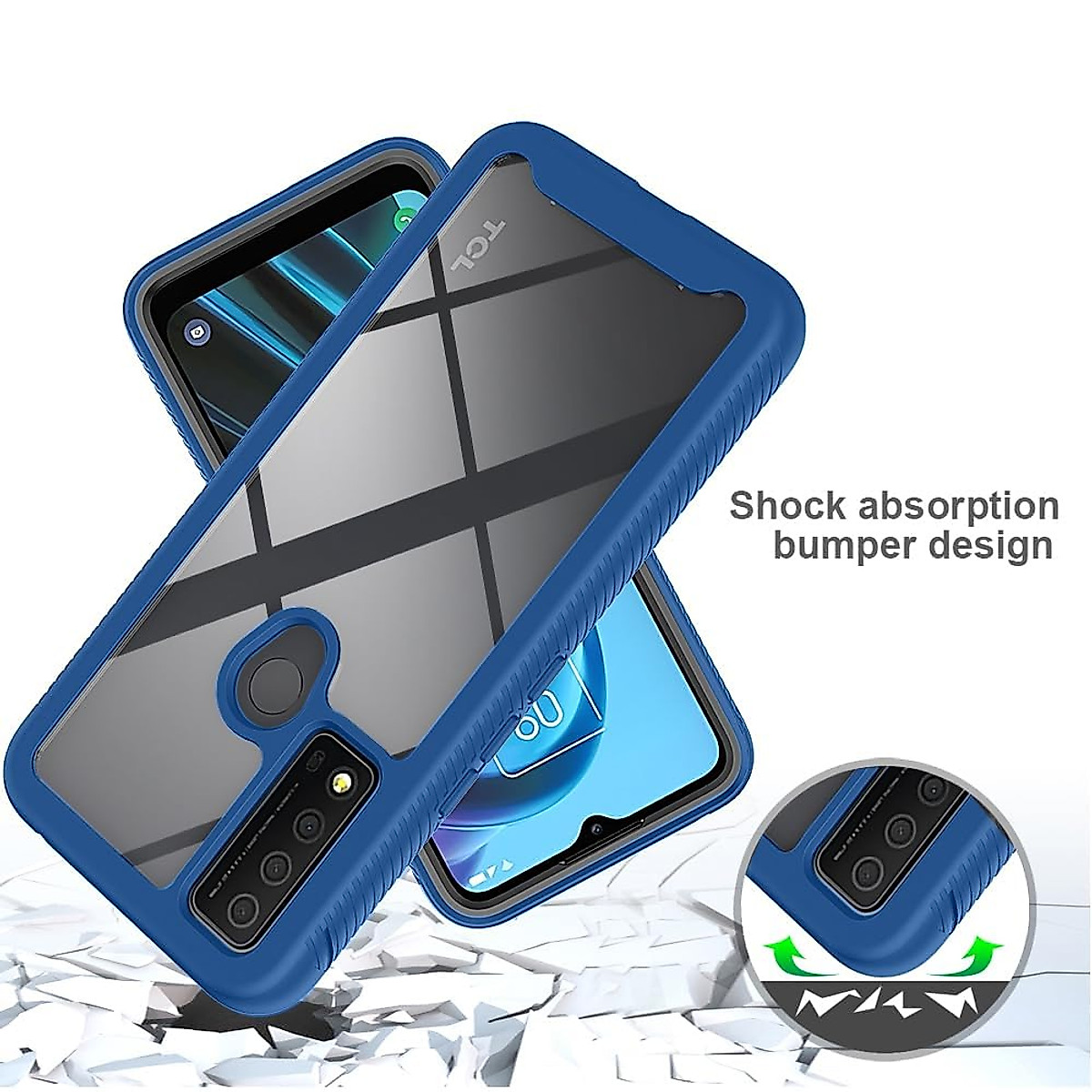 Asuwish Phone Case for TCL 30XE/30V/4X/20AX/20A/20R/Bremen 5G with Tempered Glass Screen Protector Hybrid Rugged Protective Cell Cover TLC T601DL 30 XE XE5G V 20 AX R A 6.67 Women Men Blue