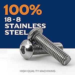 M8-1.25 x 40mm Button Head Socket Cap Screws, Stainless Steel 18-8, Allen Socket Drive, Full Thread, Machine Thread, Quantity 10