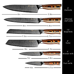 Chef Knife Set, Luckytime 6-Piece Kitchen Knives Set, German 5cr15mov High Carbon Stainless Steel Meat Sushi Fruit Vegetable Ultra Sharp Professional Cutting Knife with Ergonomic Handle & Gray Texture