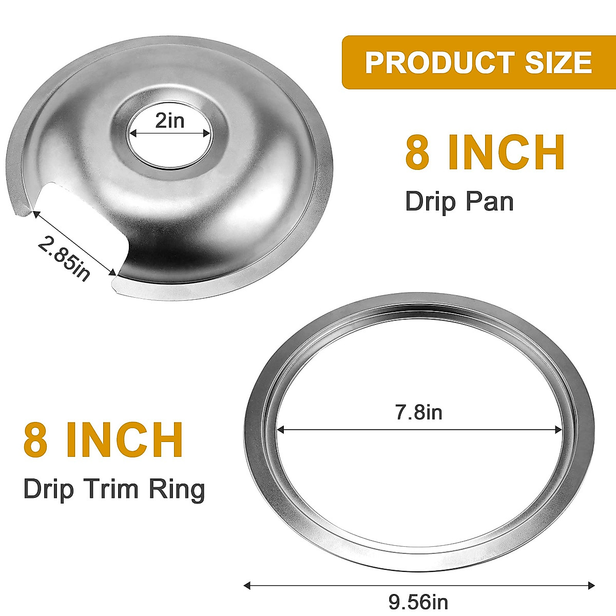 Burner Drip Pans 2 Large 8'' WB32X10013 & 2 Small 6'' WB32X10012 Chrome Drip Pan Set Fits for GE Hotpoint Electric Stove Top - Include 2 Pcs 6'' Drip Pan/Ring and 2 Pcs 8'' Drip Pan/Ring