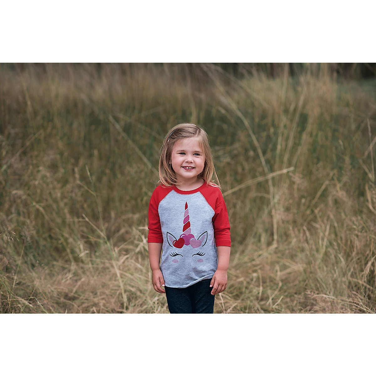 7 ate 9 Apparel Girl's Valentine's Day Unicorn Red Baseball Shirt T-Shirt 18 Months