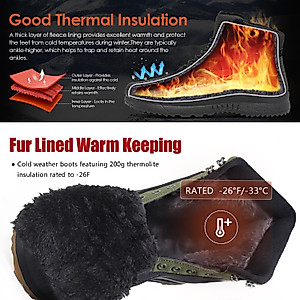 ulogu Snow Boots men Waterproof Insulated Green Duck Boots Fur Lined Warm Ankle Booties Lightweight Comfortable Winter Walking Shoes Zapatos Botas Invierno Para hombres Size 7