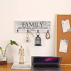 Key Holder for Wall Decorative,Key Hanger,Key Rack Whit 4 Metal Hook,Key Ring and Jewelry Rack Holder Family Home Decor Clearance,16.5*5.5inch, White…