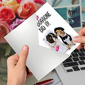 NobleWorks - Married Dogs - Pet Animal Wedding Card for Bride and Groom - Newlyweds Marriage Note Card with Envelope C6898WDG