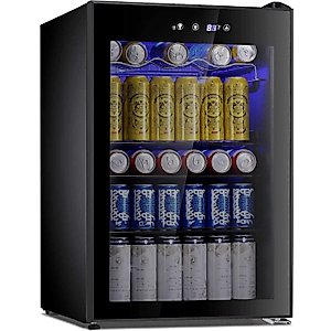 Antarctic Star Beverage Cooler 145 Can Mini Fridge Glass Door for Soda Beer Wine Glass Door Stainless Steel Small Drink Refrigerator Digital Display for Home, Office Bar,4.4cu.ft
