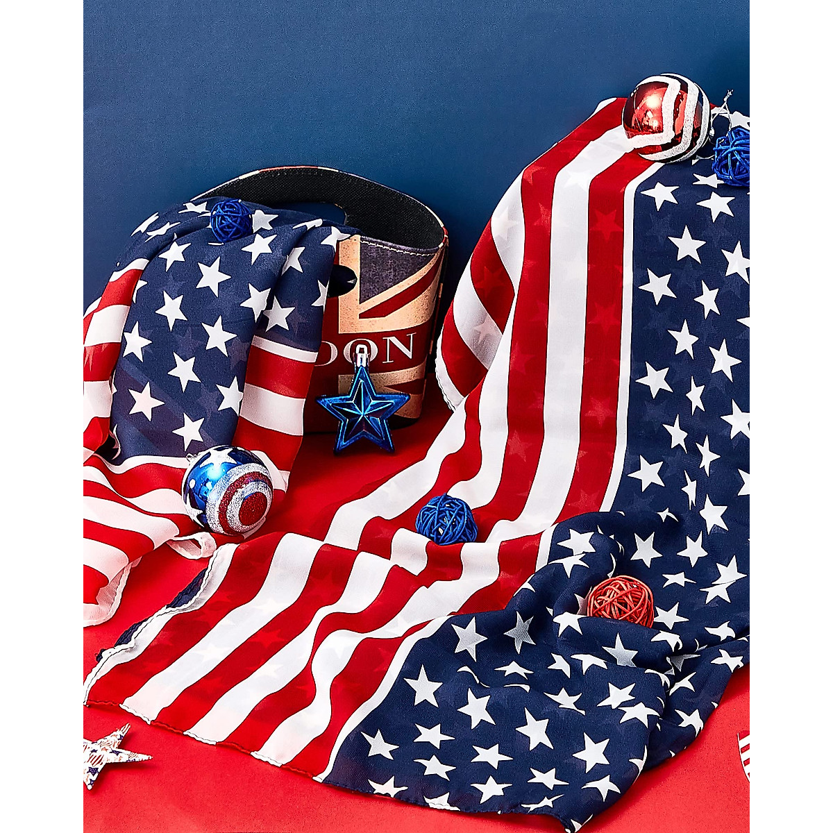 Tarpop 2 Pcs American Flag Patriotic Scarf Chiffon US Flag Scarf Long 4th of July Scarf Flag Shawl Independence Day(Bright Style)