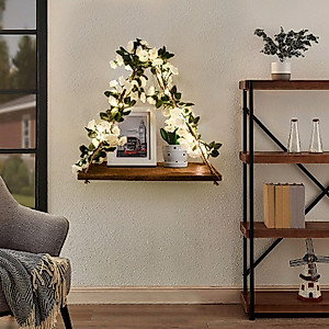 JOPSTDI Floating Shelves,Plant Wall Decor,Wall Shelf,No Drill Shelves,Decorative Leaves and Light Strip,Set of 2 Plant Shelf Wall,Christmas Day for Decorating Room(White Flower)