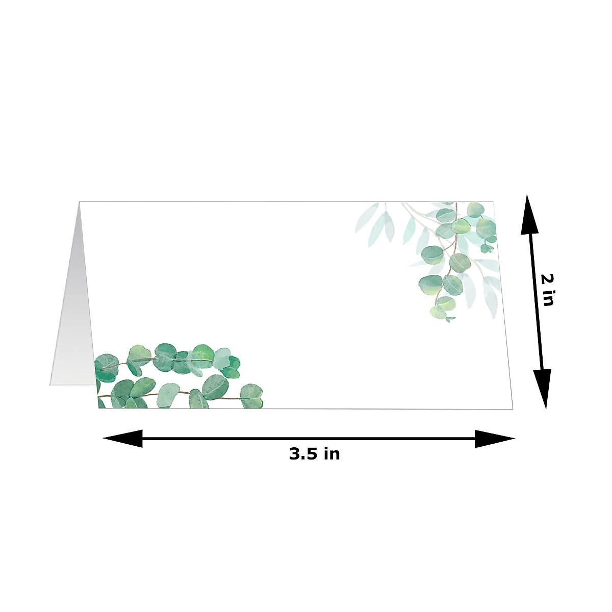 RokAPary Eucalyptus Tented Table Place Cards, for Wedding, Bridal Shower, Bachelorette or Engagement Party, Dinner Parties, Banquets, Easy Folding, 2"x3.5" Pack of 50 Cards, Made in USA