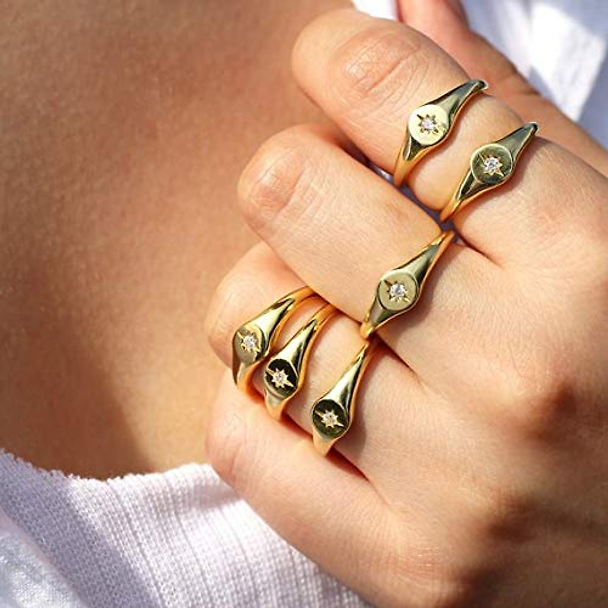 ATJMLADYJEWELRY Simple jewelry Gold plated women finger jewelry star starburst signet ring (7)