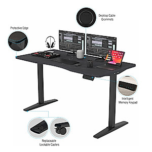 Monomi Height Adjustable Electric Standing Desk, 55 x 28 Inches Stand up Desk, Sit Stand Home Office Computer Desk(Black Frame+Marble Black Top)