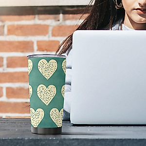 QWEUIOP 20oz Insulated Travel Coffee Mug Abstract Green Heart Pattern Stainless Steel Tumbler with Lid Double Wall Vacuum Coffee Cup For Hot and Cold Drinks14205