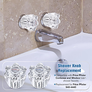 Enhon Shower Knob Replacement, Compatible with Pfister Contessa and Windsor Tub and Shower Faucets, 2 Piece Hot and Cold Faucet Handle Replacement, Newer Style, Clear Acrylic
