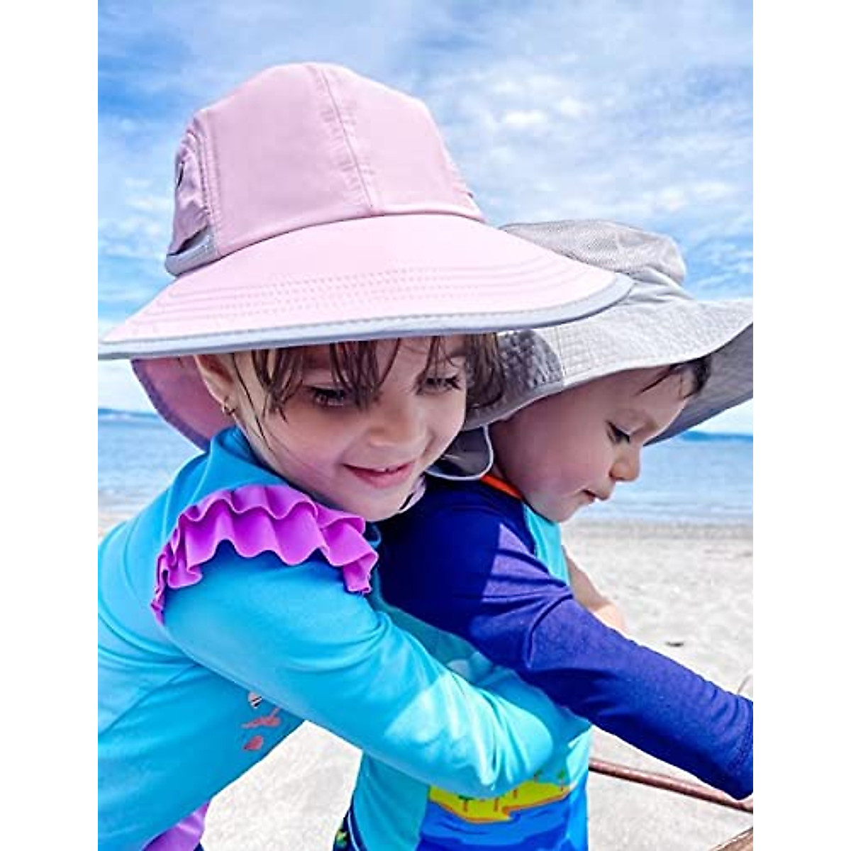 Camptrace Toddler Kids Sun Hats with Neck Flap UPF 50+ UV Protection Wide Rigid Brim Boys Girls Beach Swim Sunhat