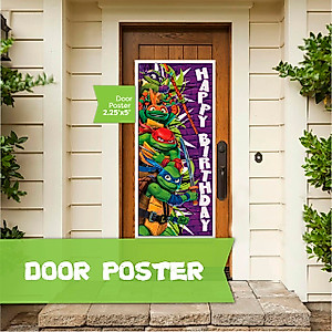 Ninja Turtle Party Decorations | Ninja Turtle Birthday Decorations | Teenage Mutant Ninja Turtles Party Supplies | TMNT | Balloon, Tablecloth, Door Poster, Sticker | Officially Licensed