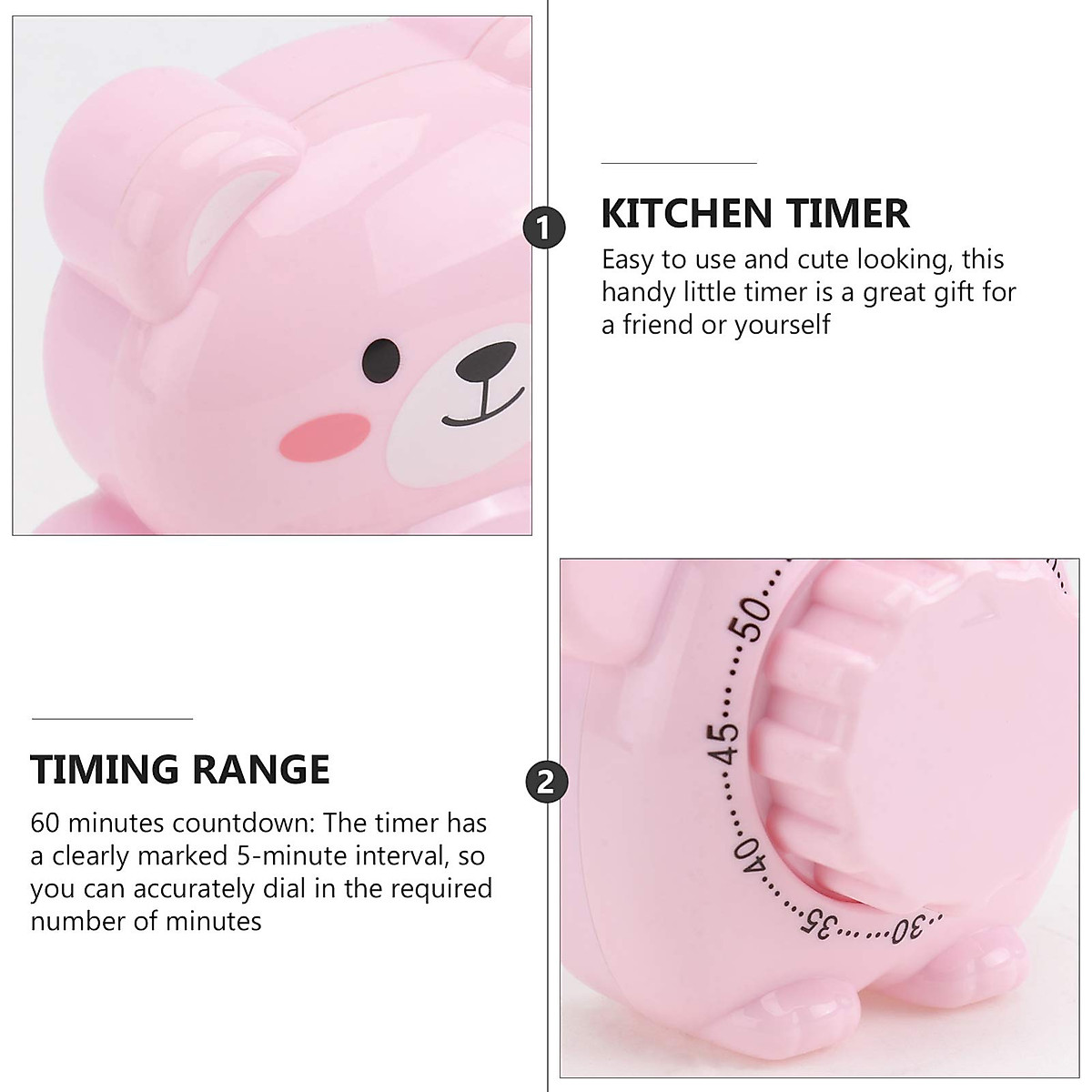 Cabilock 1pc Bear Timer Mechanical Timer Cooking Timer Countdown Timer No Battery Timer Learning Timer Frying Timer Cartoon Reminder Statue Kitchen Utensils Toddler Small Gift Abs