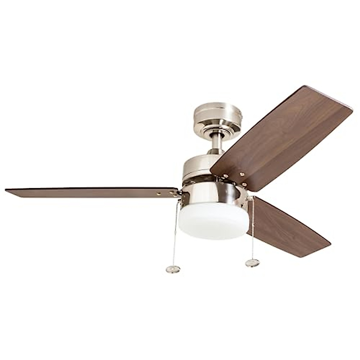 Prominence Home Reston, 42 Inch Modern Farmhouse LED Ceiling Fan with Light, Pull Chain, Dual Mounting Options, Dual Finish Blades, Reversible Motor - 51014-01 (Brushed Nickel)