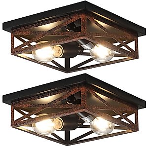 DIKAIDA 2Pack Vintage Farmhouse Flush Mount Ceiling Light Fixtures, 2-Light Hallway Kitchen Ceiling Light, Industrial Farmhouse Light Fixtures Ceiling Mount for Bedroom