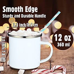 Mimorou 12 Pack Sublimation White Blanks Enamel Coffee Mug Set,12 oz Camping Outdoor Tea Camp Drinking Cups Travel Metal Skinny Mug with Silver Rim for Camping Picnic Office Home Use