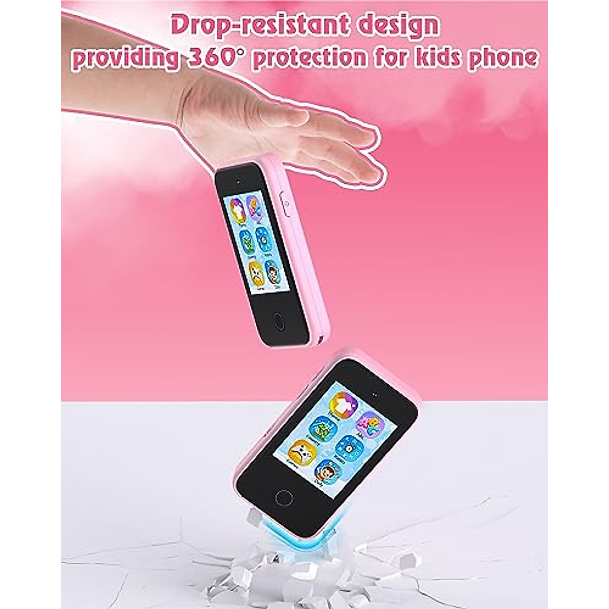 dancingcow Kids Smart Phone for Girls Ages 3-7, Kids Cell Phone Toy with Dual Camera for 3 4 5 6 7 Years Old Girls Birthday Gift, Toddler Play Phone with Learning Games for Boys (Pink)