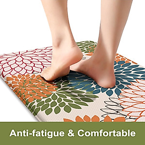 Kitchen Rugs and Mats Cushioned Anti Fatigue Kitchen Mat 2PCS Non-Skid Waterproof Kitchen Runner Rug Comfort Foam Standing Mat for Floors,Office,Laundry,Sink,Floral