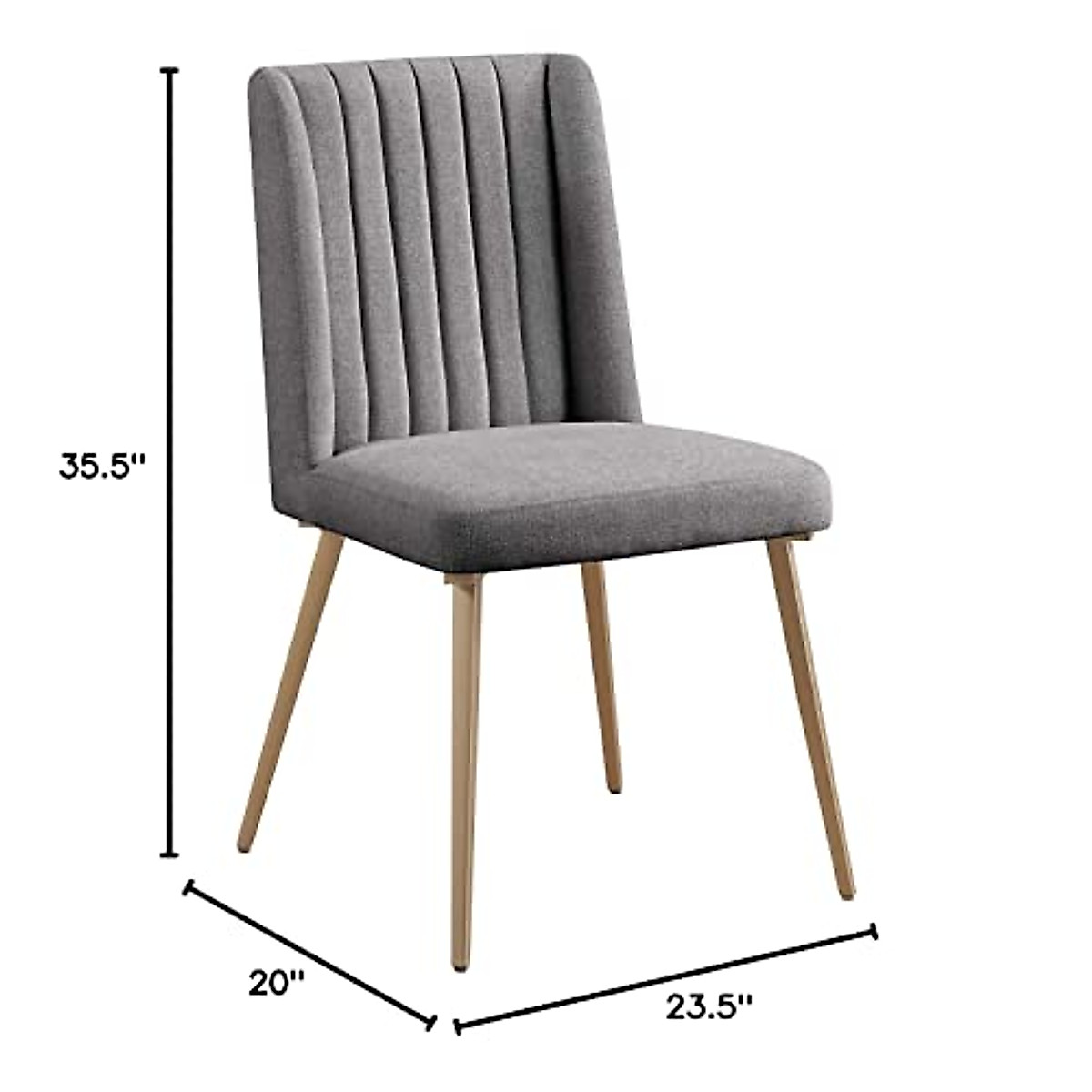 Meridian Furniture Eleanor Collection Modern | Contemporary Linen Upholstered Dining Chair with Channel Tufted Wing Back and Brushed Gold Legs, Set of 2, 20" W x 23.5" D x 35.5" H, Grey