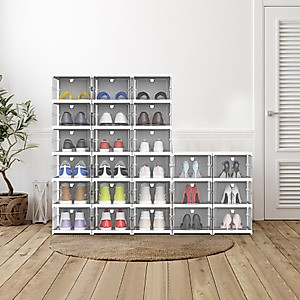 BoxLegend Shoe Storage, Shoe Boxes 3 Tiers Foldable Shoe Storage Boxes Space-saving Clear Sneaker Boxes Stackable Installation-free