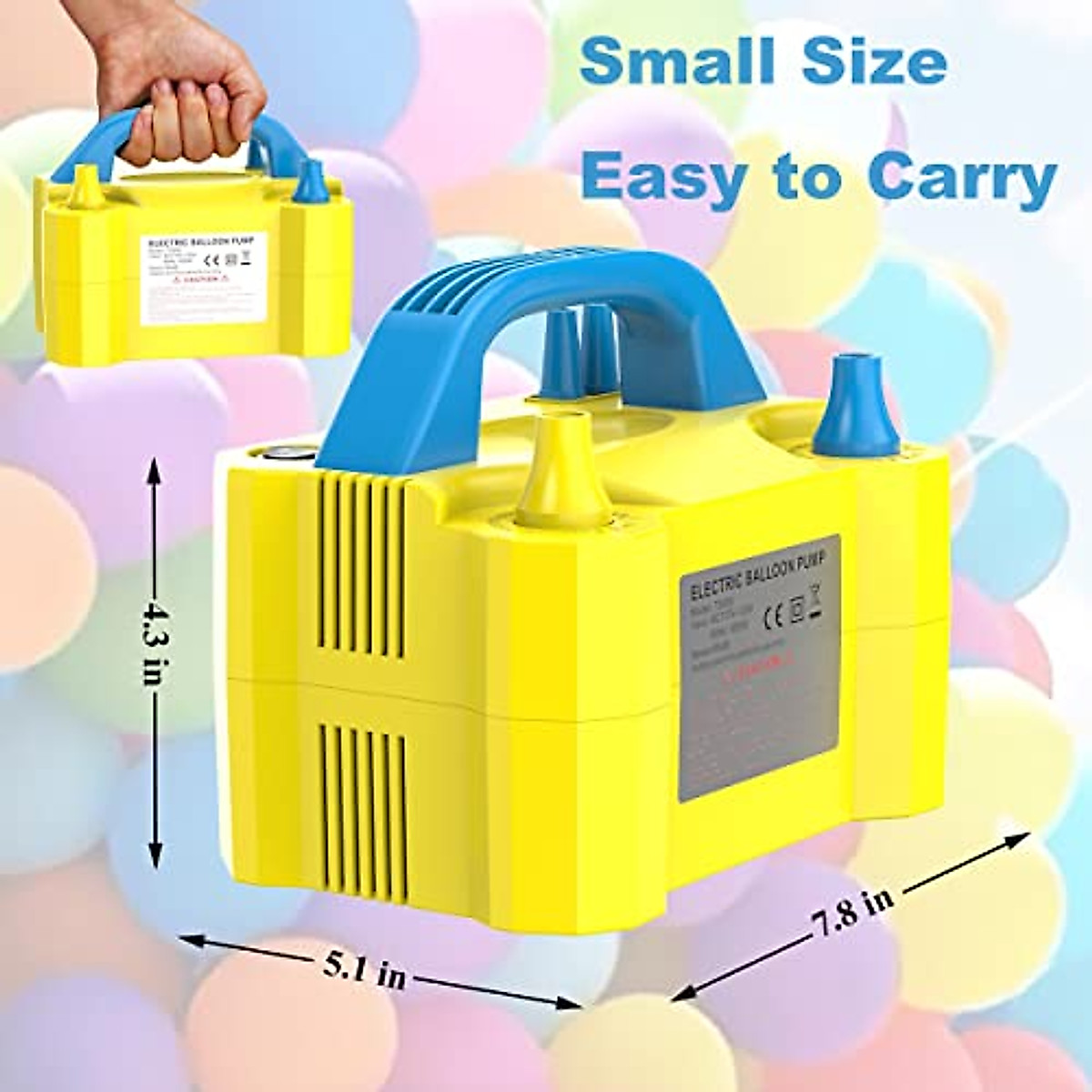 LANGXUN Portable High Power Electric Balloon Pump, Two Nozzle 110V 600W Air Blower Electric Ballon Inflator Pump for Party Latex Balloon Decoration Supplies