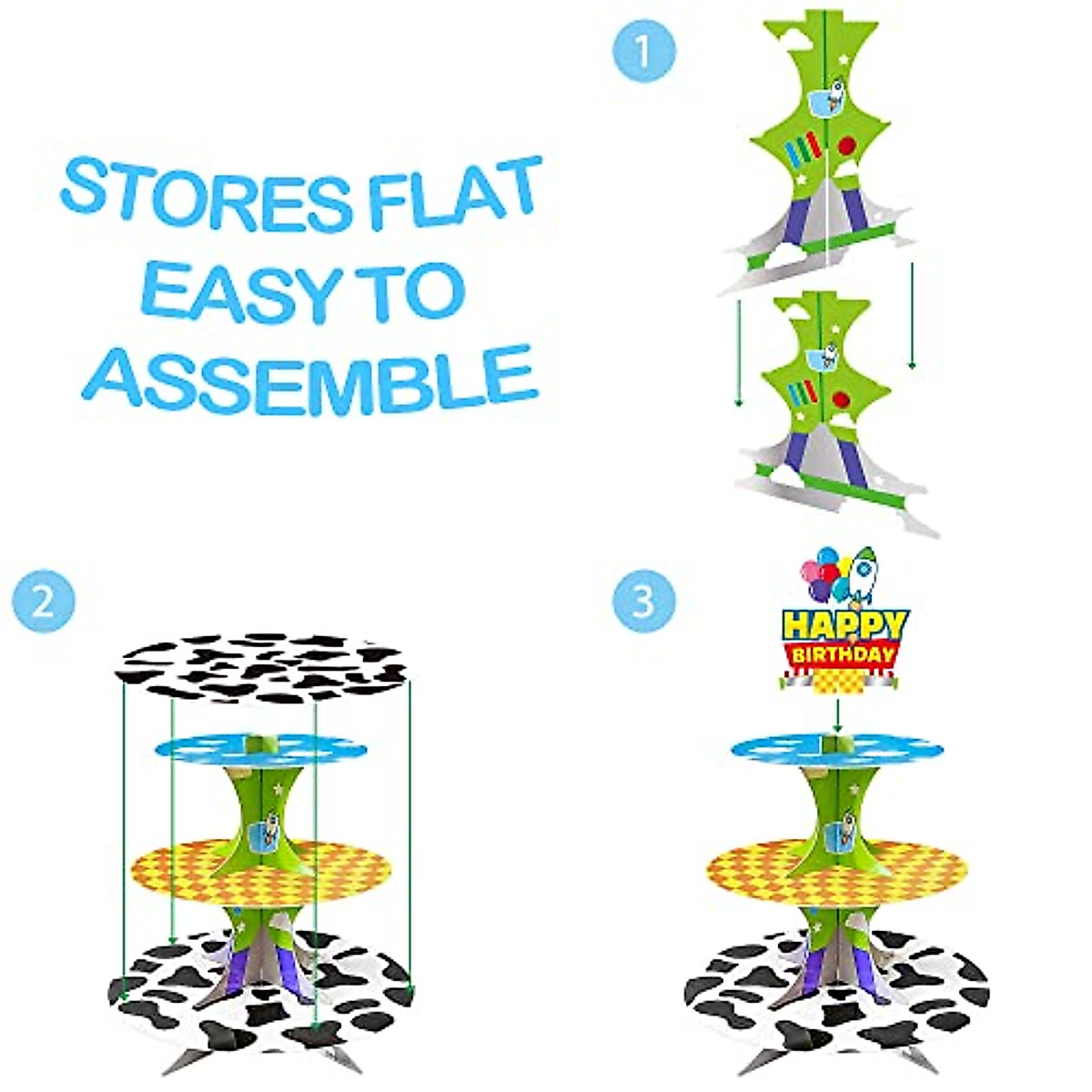 3-Tier Cartoon Story Cupcake Stand Cardboard Cake Stand Dessert Tower Holder for Toy Theme Birthday Decoration Baby Shower Party Supplies