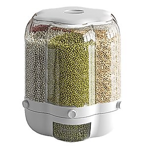 XOYZUU Food Grain Storage Container Large Capacity 9L 6-Grid Rotatable Rice Dispenser Sealed Grain Food Storage Box Kitchen Storage Bucket for Home Kitchen