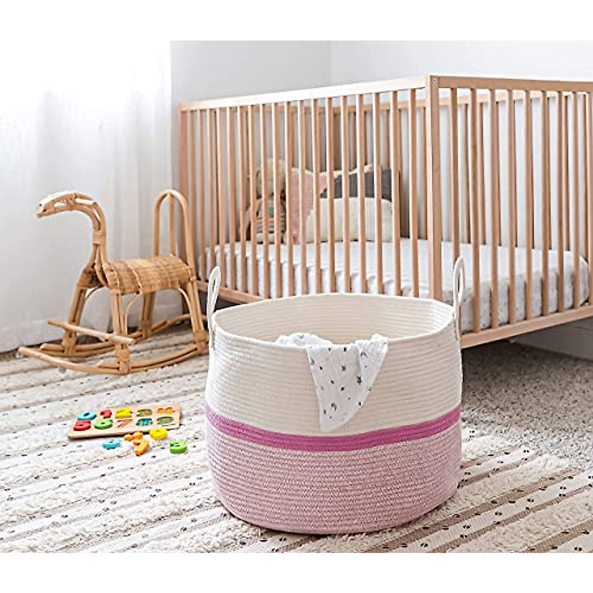 Wide Rope Laundry Basket (3-Toned Pink) + Wide Rope Laundry Basket (Striped/Pink) - PINK