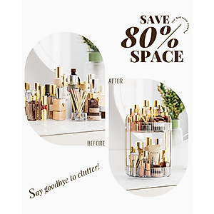 Devokimi Bathroom Organizer Countertop, Rotating Makeup Organizer for Vanity, 2-Tier Make Up Organizers and Storage, Vanity Tray Shelf for Cosmetic, Skin Care, Lotions (Clear)