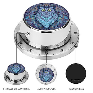 Kitchen Timer, Kitchen Timers for Cooking, Kitchen Timer Magnetic, Trippy Owl Psychedelic Mandala Pattern Waterproof Time Timer Stainless Steel Multiuse for Home Baking Cooking Oven
