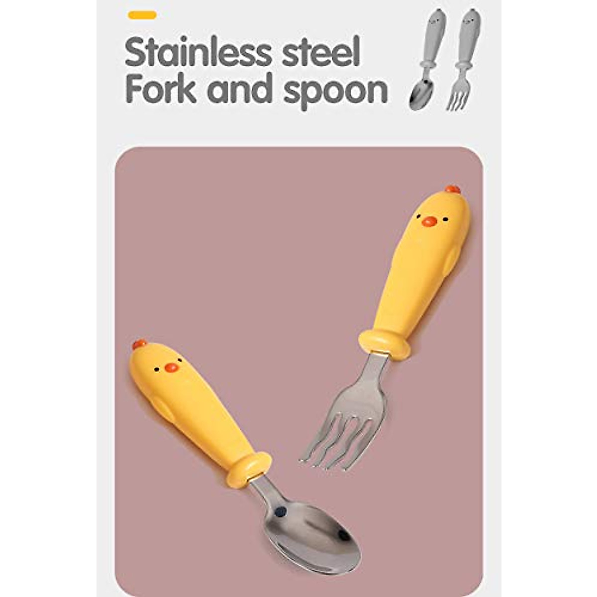 Goryeo Baby Toddler Utensils Stainless Steel Kids Silverware Set with Kids Training Chopsticks and Baby Spoon and Fork for Self Feeding Learning with Case (3PCS)(Brown)