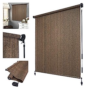 XKH Room Window Decor 8'W x 8'L Outdoor Roller Shade Blind Roll up For Deck Porch Balcony Patio Light Filter [P/N: ET-KLB-HT8*8-MOCHA]
