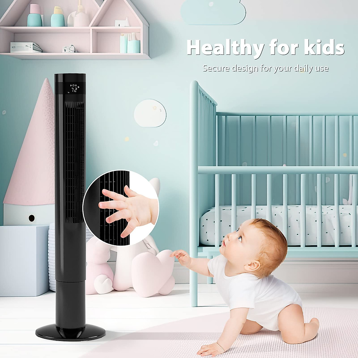 Antarctic Star Tower Fan Portable Floor Fans 85°Oscillating Fan 43'' Quiet Cooling 12H Timer Remote Control Standing Bladeless Electric 3 Speeds Wind 3 Modes Bedroom Office(43 inch, Black)