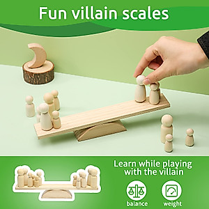 Promise Babe Wooden Baby Toys Balance Counting Toys Math Games Unfinished Wooden Peg Dolls Preschool Learning Educational Montessori Toys for Kids Toddlers