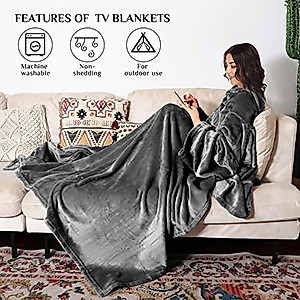 ONME Wearable Fleece Blanket with Sleeves for Adult, Cozy Snuggy Blankets with Front Pocket, Soft Blanket Robe Gift for Women Men (Dark Grey)