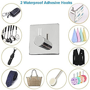 TocTen 4 Pack Bath Towel Hook Set, SUS 304Stainless Steel Robe Hook, Heavy Duty Bathroom Hook Include 2 Wall Mounted Coat Hooks 2 Adhesive Hooks Suitable for Kitchen Office Bathroom