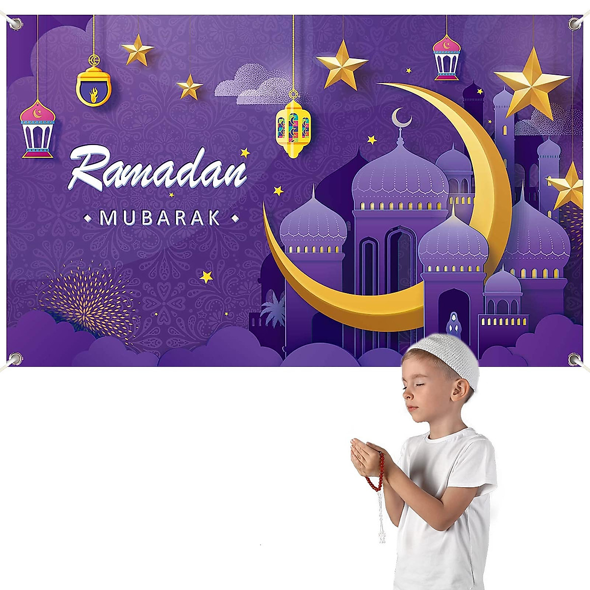 Ramadan Mubarak Decorations Ramadan Banner Eid Backdrop Background for Eid Al-fitr Party Decorations Supplies